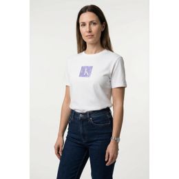 T-Shirt Calvin Klein Jeans "CLASSIC FIT MONOGRAM TEE", Damen, Gr. XL (44), hellwei&szlig;, Web, Obermaterial: 100% Baumwolle, unifarben, klassisch normal, Rundhals, eingesetzt abgesteppte Kante, Shirts T-Shirt, Regular fit mit Rundhalsausschnitt