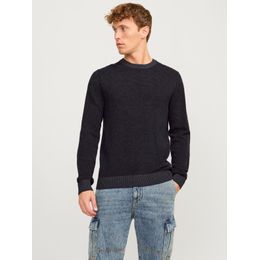 Jack & Jones Rundhalspullover JACK & JONES "JJEGLOBE KNIT CREW NECK NOOS", Herren, Gr. S, grau (dunkelgrau melange), Strick, Obermaterial: 100% Baumwolle, meliert, regular fit taillenbedeckt, Rundhals, Rippb&uuml;ndchen, Pullover Rundhalspullover, in Strick Optik