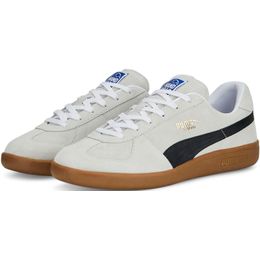 Sneaker Puma "HANDBALL", Herren, Gr. 45, schwarz-wei&szlig; (Puma wei&szlig;, Puma schwarz, gum), Leder, mehrfarbig, Schuhe Sneaker, mit sportlichem Stil, mit Overlay im Zehenbereich, aus Veloursleder