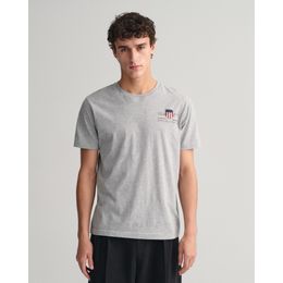 T-Shirt Gant "REG ARCHIVE SHIELD EMB SS T-SHIRT", Herren, Gr. M, grau (grau melange), Jersey, Obermaterial: 100% Baumwolle, meliert, regular fit h&uuml;ftlang, Rundhals, abgesteppte Kante, Shirts T-Shirt, von dem Archiv aus den 1980er-Jahren inspiriert