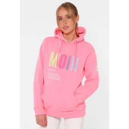 Sweatshirt Zwillingsherz, Damen, Gr. L/XL, pink, Sweatware, Obermaterial: 50% Baumwolle, 50% Polyester, unifarben, normal h&uuml;ftbedeckend, V-Ausschnitt, mit Daumenl&ouml;chern, Sweatshirts Sweatshirt, gestickter Schriftzug, Kapuze, Langarm, K&auml;ngurutasche, Kordelzug