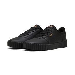 Sneaker Puma "CARINA 3.0", Damen, Gr. 40, schwarz (Puma schwarz, Puma gold), Leder, unifarben, Schuhe Sneaker, im klassischen Tennis-Stil, mit Schn&uuml;rung, mit weichem Textilfutter