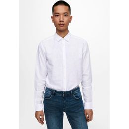 Only & Sons Langarmhemd ONLY & SONS "ONSCAIDEN LS SOLID LINEN SHIRT NOOS", Herren, Gr. S, N-Gr, wei&szlig;, Web, Obermaterial: 55% Baumwolle, 45% Leinen, unifarben, slim fit, Rundhals, &Auml;rmel mit &Auml;rmelschlitz 1-Knopf-Manschette, Hemden Langarmhemd