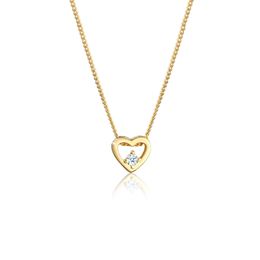Silberkette Elli DIAMONDS "Halskette Herz Diamant Wei&szlig; Brillantschliff (0.03 ct) 585 Gelbgold" Gr. 45, gold, Halsketten, Damen, Gelbgold 585, Silberkette