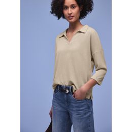 3/4-Arm-Shirt Street One, Damen, Gr. 42, cotton beige, Jersey, Obermaterial: 50% Viskose, 47% Polyester, 3% Elasthan, unifarben, normal h&uuml;ftbedeckend, V-Ausschnitt, Shirts 3/4-Arm-Shirt, mit Polokragen und V-Ausschnitt