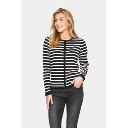 Strickjacke Saint Tropez "MilaSZ Striped Cardigan", Damen, Gr. XS, schwarz (schwarz mila stripe), Strick, Obermaterial: 80% Viskose, 20% Polyacryl, gestreift, regular fit normal, Rundhals, Strickjacken Strickjacke