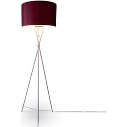 Paco Home Stehlampe "Kate uni Color", lila (beere), H: 177,5cm, Leuchten, Wohnzimmer Dreibein Standleuchte Velour H&ouml;he 177,5cm Filigran E27, Stehlampe