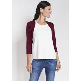 Shirtjacke Seidel Moden, Damen, Gr. 42, rot (bordeaux), Jersey, Obermaterial: 95% Viskose, 5% Elasthan, kontrastfarbene Details, figurbetont normal, Rundhals, eingesetzt abgesteppt, Shirts Shirtjacke, mit 3/4 &Auml;rmeln, MADE IN GERMANY