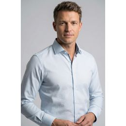 Langarmhemd OLYMP "No 6 six", Herren, Gr. 46, N-Gr, bleu, Web, Obermaterial: 97% Baumwolle, 3% Elastolefin, unifarben, sehr schmal normal, 2-Knopf-Manschette, Hemden Langarmhemd, super slim, Kentkragen, Businesshemd