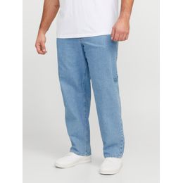 Jack & Jones PlusSize Relax-fit-Jeans, Herren, Gr. 52, L&auml;nge 32, blau (blau denim), Denim/Jeans, Obermaterial: 100% Baumwolle, JACK & JONES PLUSSIZE, Abriebeffekte, relaxed fit kn&ouml;chellang, Jeans Relax-fit-Jeans