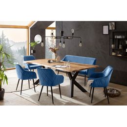 Eckbankgruppe Salesfever "Eckbankgruppe in Landhausstil", blau (blau, natur, schwarz, schwarz), B:220cm H:76,5cm T:110cm, Massivholz, Metall, Polyester, Sitzm&ouml;bel-Sets, Eckbankgruppe, R&uuml;ckenfl&auml;che mit aufw&auml;ndiger Rautensteppung