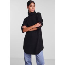 Rollkragenpullover Pieces "PCELLEN LS LONG KNIT NOOS BC", Damen, Gr. M, schwarz, Strick, Obermaterial: 62% Polyester, 22% Polyacryl, 9% Nylon, 4% Elasthan, 3% Wolle, unifarben, figurumspielend h&uuml;ftbedeckend, Rundhals, Rippstrickb&uuml;ndchen, Pullover Rollkragenpullover