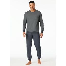 Schlafanzug Schiesser "Comfort Essentials", Herren, Gr. 58, dunkelgrau, Single Jersey, Obermaterial: 100% Baumwolle, bequem lang, Rundhals, Homewear-Sets Schlafanzug, mit angenehmen B&uuml;ndchen
