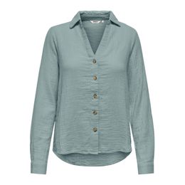Langarmbluse Only "ONLTHYRA LIFE L/S REGULAR SHIRT NOOS WVN", Damen, Gr. XL, abyss, Web, Obermaterial: 100% Baumwolle, unifarben, regular fit h&uuml;ftbedeckend, V-Ausschnitt, Blusen Langarmbluse