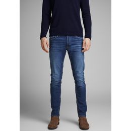 Jack & Jones Slim-fit-Jeans JACK & JONES "JJIGLENN Slim-Fit mit Stretch und praktischer 5-Pocket-Form", Herren, Gr. 30, L&auml;nge 32, blau (dunkelblau denim), Denim/Jeans, Obermaterial: 70% Baumwolle, 28% Polyester, 2% Elasthan, Abriebeffekte, slim fit kn&ouml;chellang, Jeans Slim-fit-Jeans, Baumwollmischung, slim fit, Topseller