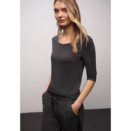 3/4-Arm-Shirt Street One "Style Pania", Damen, Gr. 38, schwarzest braun, Jersey, Obermaterial: 50% Baumwolle, 50% Modal. Futter: 100% Baumwolle, slim fit h&uuml;ftlang, Rundhals, abgesteppt, Shirts 3/4-Arm-Shirt, im Basic-Style, mit Rundhals