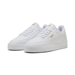 Sneaker Puma "SHUFFLE DOWNTOWN", Herren, Gr. 45, wei&szlig; (Puma wei&szlig;, Puma wei&szlig;, Puma gold), Synthetik, Schuhe Sneaker, leicht profilierte Gummilaufsohle, Schn&uuml;rverschluss