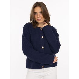Strickjacke Zwillingsherz "Herz Knopf", Damen, Gr. S/M, marine, Strick, Obermaterial: 60% Baumwolle, 40% Polyacryl, Strickjacken Strickjacke, mit Lockstrickmuster und Herzkn&ouml;pfen in goldfarben