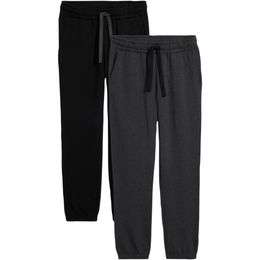 Jogginghose bonprix, Herren, Gr. 68/70, N-Gr, schwarz, anthrazit meliert, Sweatware, Obermaterial: 70% Polyester, 30% Baumwolle, meliert, unifarben, Basic lang, Hosen Jogginghose