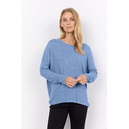 Rundhalsshirt soyaconcept "SC-BIARA 1", Damen, Gr. S, blau (air blau melange), Feinstrick, Obermaterial: 74% Viskose, 21% Polyester, 5% Elasthan, meliert, regular fit Po-bedeckend, Rundhals, Shirts Rundhalsshirt, bequemer Pullover, elastische Viskose-Qualit&auml;t in melierter Optik