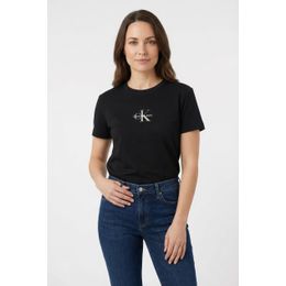 T-Shirt Calvin Klein Jeans "GRADIENT MONOLOGO SLIM TEE", Damen, Gr. XL (44), schwarz, Web, Obermaterial: 95% Baumwolle, 5% Elasthan, unifarben, regular fit normal, Rundhals, eingesetzt abgesteppte Kante, Shirts T-Shirt, Regular fit mit Rundhalsausschnitt