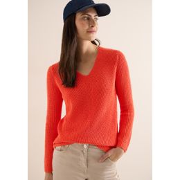 Strickpullover Cecil, Damen, Gr. XS (36), cherry tomato orange, Strick, Obermaterial: 75% Baumwolle, 25% Polyester, unifarben, l&auml;ssig geschnitten h&uuml;ftbedeckend, V-Ausschnitt, abgerundeter Saum, Pullover Strickpullover, mit V-Auschnitt