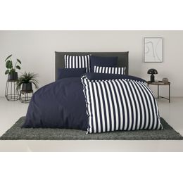 Wendebettw&auml;sche OTTO HOME "Greta", blau (navy), B/L: 135cm x 200cm, 1 Stk., 1 Stk., Renforc&eacute;, B/L: 80cm x 80cm, 2 Stk., Renforc&eacute;, Obermaterial: 100% Baumwolle, Bettw&auml;sche, Wendebettw&auml;sche, Bettw&auml;sche mit Streifen in verschiedenen Qualit&auml;ten, ab 135x200 cm