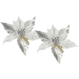 Dekoh&auml;nger I.GE.A. "Poinsettia auf Clip", silber, B:28cm H:14cm, Polyester, Dekoh&auml;nger, Dekoh&auml;nger, 2er Set 28cm Weihnachts-Christstern k&uuml;nstlich Weihnachtsblume gold