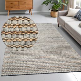 Wollteppich OTTO HOME "Leevy, Wolle und Jute, handgewebt, Handweb Teppiche" Gr. 7, grau, B:240cm H:25mm L:320cm, Jute, Wolle, Teppiche, Wollteppich, sch&ouml;ne Streifenoptik, Wohnzimmer, Schlafzimmer, Esszimmer