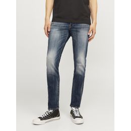 Jack & Jones Slim-fit-Jeans JACK & JONES "JJIGLENN JJLUKE GE 938 NOOS", Herren, Gr. 29, L&auml;nge 30, blau (blau denim), Denim/Jeans, Obermaterial: 98% Baumwolle, 2% Elasthan, Abriebeffekte, slim fit kn&ouml;chellang, Jeans Slim-fit-Jeans