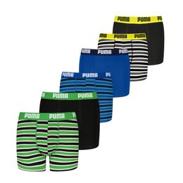 Boxershorts Puma "Puma BOYS EVERYDAY STRIPED BOXERS", Jungen, Gr. 122/128, gr&uuml;n, blau, schwarz, Single Jersey, Obermaterial: 95% Baumwolle, 5% Elasthan, k&ouml;rpernah, Unterhosen Boxershorts, ohne Eingriff, mit elastischem Logobund, Multipack