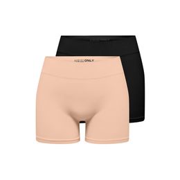 Hotpants Only "ONLVICKY S-LESS MINI SHORTS 2-PACK", Damen, Gr. S, N-Gr, schwarz pack:schwarz, peach taffy, Jersey, Obermaterial: 94% Polyamid, 6% Elasthan, unifarben, figurbetont kurz, Hosen Hotpants