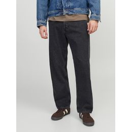 Jack & Jones Relax-fit-Jeans JACK & JONES "JJIALEX JJORIGINAL SQ 067 NOOS", Herren, Gr. 32, L&auml;nge 34, schwarz (schwarz denim), Denim/Jeans, Obermaterial: 100% Baumwolle, Abriebeffekte, relaxed fit kn&ouml;chellang, Jeans Relax-fit-Jeans