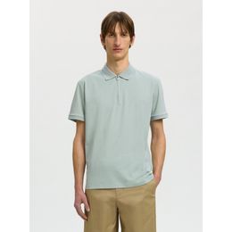 Poloshirt Selected "SLHFAVE ZIP SS POLO NOOS", Herren, Gr. L, aqua gray, Jersey, Obermaterial: 50% Baumwolle, 50% Polyester, unifarben, regular fit normal, ohne Ausschnitt, Shirts Poloshirt, Baumwollmischung, regular fit