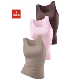 H.I.S. Tanktop H.I.S, Damen, Gr. 36/38, bunt (braun, rosa, taupe), Feinripp, Obermaterial: 100% Baumwolle, unifarben, Basic, k&ouml;rpernah normal, tiefer Rundhals, Tops Tanktop, aus weicher Rippqualit&auml;t aus Baumwolle, Topseller