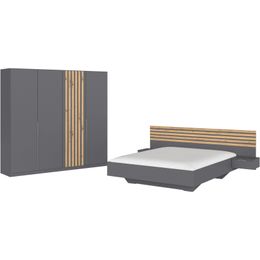 Schlafzimmer-Set Rauch "Komplettzimmer Komplett Set Schrank 226 cm Bett 160/180 cm LAMELLA", grau (graumetallic, eiche artisan), PREMIUM + ohne Matratze, B/H: 160cm x 200cm, PREMIUM, Holzwerkstoff, Schlafzimmerm&ouml;bel-Sets, Schlafzimmer-Set