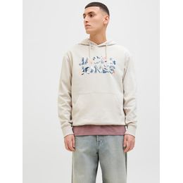 Jack & Jones Kapuzensweatshirt JACK & JONES "JJEBRYAN CORP LOGO SWEAT HOOD NOOS", Herren, Gr. S, gelb (moonbeam), angeraute Sweatware, Obermaterial: 100% Baumwolle, bedruckt, relaxed fit taillenbedeckt, ohne Ausschnitt, Rippb&uuml;ndchen, Sweatshirts Kapuzensweatshirt, mit Logo Druck