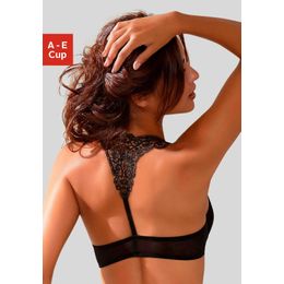 Push-up-BH Lascana "Melissa", Damen, Gr. 85, Cup B, schwarz, Microtouch, Obermaterial: 60% Polyamid, 35% Polyester, 5% Elasthan, BHs Push-up-BH, mit Vorderverschluss & Spitzenr&uuml;cken aus Stickerei, Dessous