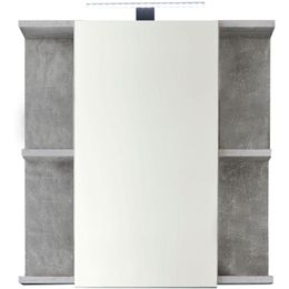 Spiegelschrank TRENDTEAM, grau (beton stone melamin), B:60cm H:62cm T:20cm, FSC-zertifizierter Holzwerkstoff, Schr&auml;nke, Spiegelschrank, Badspiegel mit Spiegelt&uuml;r in Wei&szlig; Hochglanz/Beton - inklusive Leuchte