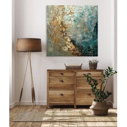 Acrylglasbild queence "Goldenes Mosaik", blau (farbe bild(er): t&uuml;rkis), B:50cm H:50cm T:0,4cm, Acrylglas, Bilder, Acrylglasbild, Fine Art-Print in Galeriequalit&auml;t