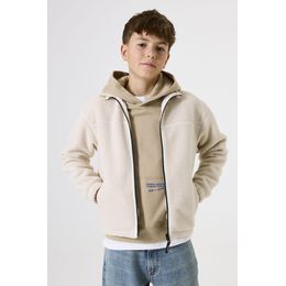 Strickfleecejacke Garcia, Jungen, Gr. 176, moonbeam, Web, Obermaterial: 100% Polyester, Strukturmuster, bedruckt, regular fit normal, ohne Ausschnitt, B&uuml;ndchen, Jacken Strickfleecejacke, mit Print for BOYS