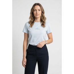 T-Shirt Calvin Klein Jeans "GRADIENT MONOLOGO SLIM TEE", Damen, Gr. S (38), plein air, Web, Obermaterial: 95% Baumwolle, 5% Elasthan, unifarben, regular fit normal, Rundhals, eingesetzt abgesteppte Kante, Shirts T-Shirt, Regular fit mit Rundhalsausschnitt