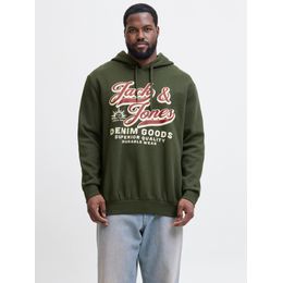 Jack & Jones PlusSize Hoodie "JJELOGO SWEAT HOOD 2 COL 24/25 NOOS PLS", Herren, Gr. 3XL, duffel bag, angeraute Sweatware, Obermaterial: 70% Baumwolle, 30% Polyester, JACK & JONES PLUSSIZE, regular fit normal, ohne Ausschnitt, Rippb&uuml;ndchen, Sweatshirts Hoodie, mit Logo Frontprint