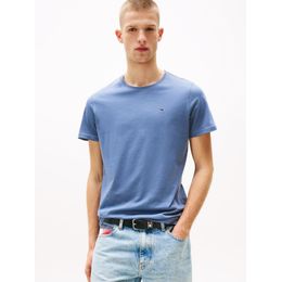 T-Shirt Tommy Jeans "TJM ESSENTIAL SOLID TEE", Damen, Gr. S, blau moment, Jersey, Obermaterial: 100% Baumwolle, Basic, slim fit normal, Rundhals, eingesetzt abgesteppte Kante, Shirts T-Shirt, mit Rundhalsausschnitt und dezenter Logo-Flag