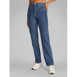 Straight-Jeans Calvin Klein Jeans "HIGH RISE STRAIGHT", Damen, Gr. 32, L&auml;nge 30, blau (denim medium), Denim/Jeans, Obermaterial: 100% Baumwolle, unifarben, straight fit kn&ouml;chellang, Jeans Straight-Jeans, in mittelblauer Waschung
