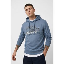 Jack & Jones PlusSize Hoodie "JJELOGO SWEAT HOOD 2 COL 24/25 NOOS PLS", Herren, Gr. 6XL, blau mirage, angeraute Sweatware, Obermaterial: 70% Baumwolle, 30% Polyester, JACK & JONES PLUSSIZE, regular fit normal, ohne Ausschnitt, Rippb&uuml;ndchen, Sweatshirts Hoodie, mit Logo Frontprint