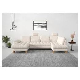 Sit & More Wohnlandschaft SIT & MORE "Westham U-Form", beige (creme), B:338cm H:88cm T:172cm, 100% Polyester, Sofas, Wohnlandschaft, wahlweise mit Bettfunktion, Bettkasten, Sitztiefenverstellung
