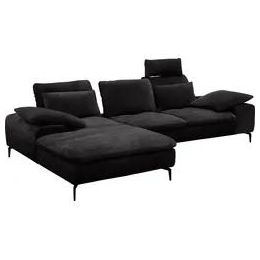 Ecksofa W.Schillig "valentinoo, Designsofa, bequem, elegant und zeitlos, L-Form", schwarz (nachtschwarz z73), B:299cm H:83cm T:178cm, Longlife Xtra-Leder Z73: Naturwalkleder der Luxusklasse aus den erlesensten Rohh&auml;uten. Hautst&auml;rke 1, 1 &ndash; 1, 3 mm, Sofas, Ecksofa, inklusive Hocker, mit Sitztiefenverstellung, Breite 299 cm