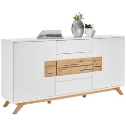 Xora Sideboard, Wei&szlig;, Eiche, Holz, Eiche, massiv, 4 F&auml;cher, 4 Schublade(n) Schubladen, 178x89x40 cm, Fsc, Beim&ouml;bel erh&auml;ltlich, stehend, Holzm&ouml;bel, Kleinm&ouml;bel Holz, Holzkommoden, Sideboards Holz