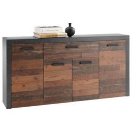 Mid.you Sideboard, Eiche, Dunkelgrau, Holzwerkstoff, 3 F&auml;cher, 1 Schublade(n) Schubladen, 180x90x38 cm, Made in EU, Wohnzimmer, Kommoden & Sideboards, Sideboards